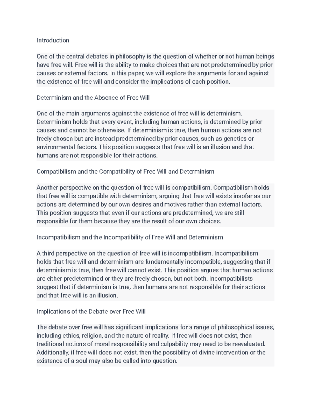 The Existence of Free Will - Introduction One of the central debates in ...