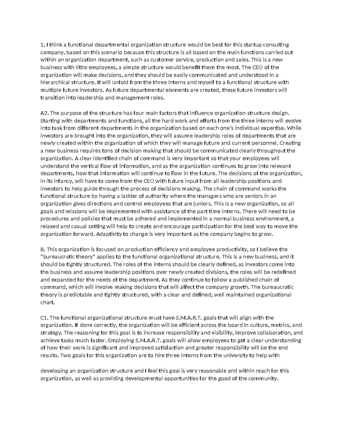 Upload d078 TASK 1 - Task 1 - I think a functional departmental ...