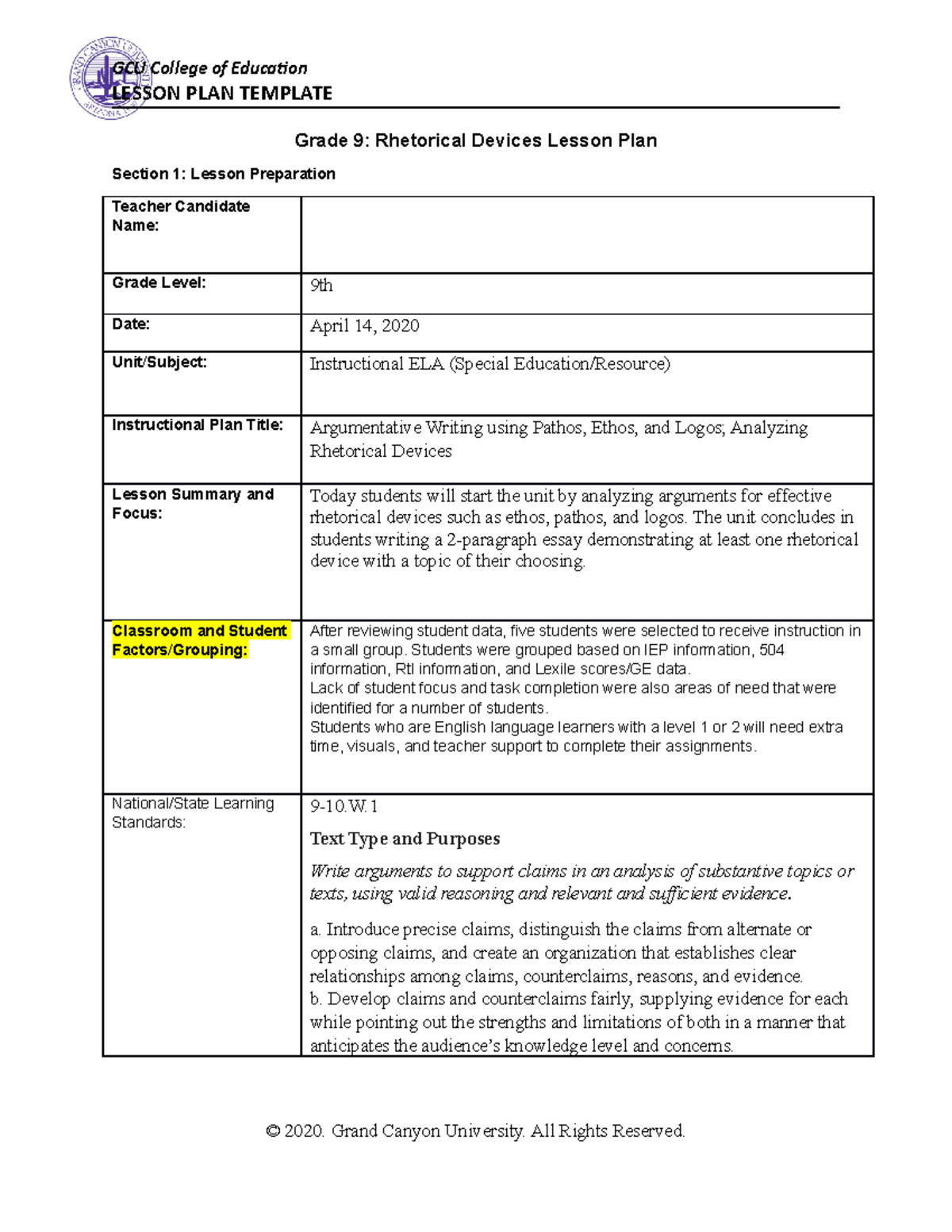 Grade 9 Rhetorical Devices Lesson Plan LESSON PLAN TEMPLATE Grade 9 grade-9-rhetorical-devices-lesson-plan-lesson-plan-template-grade-9