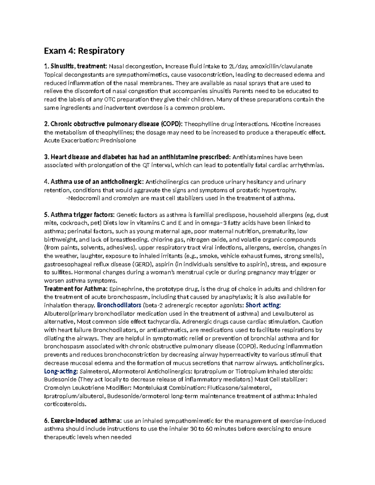 Exam 4 Review - Exam 4: Respiratory Sinusitis, treatment: Nasal ...