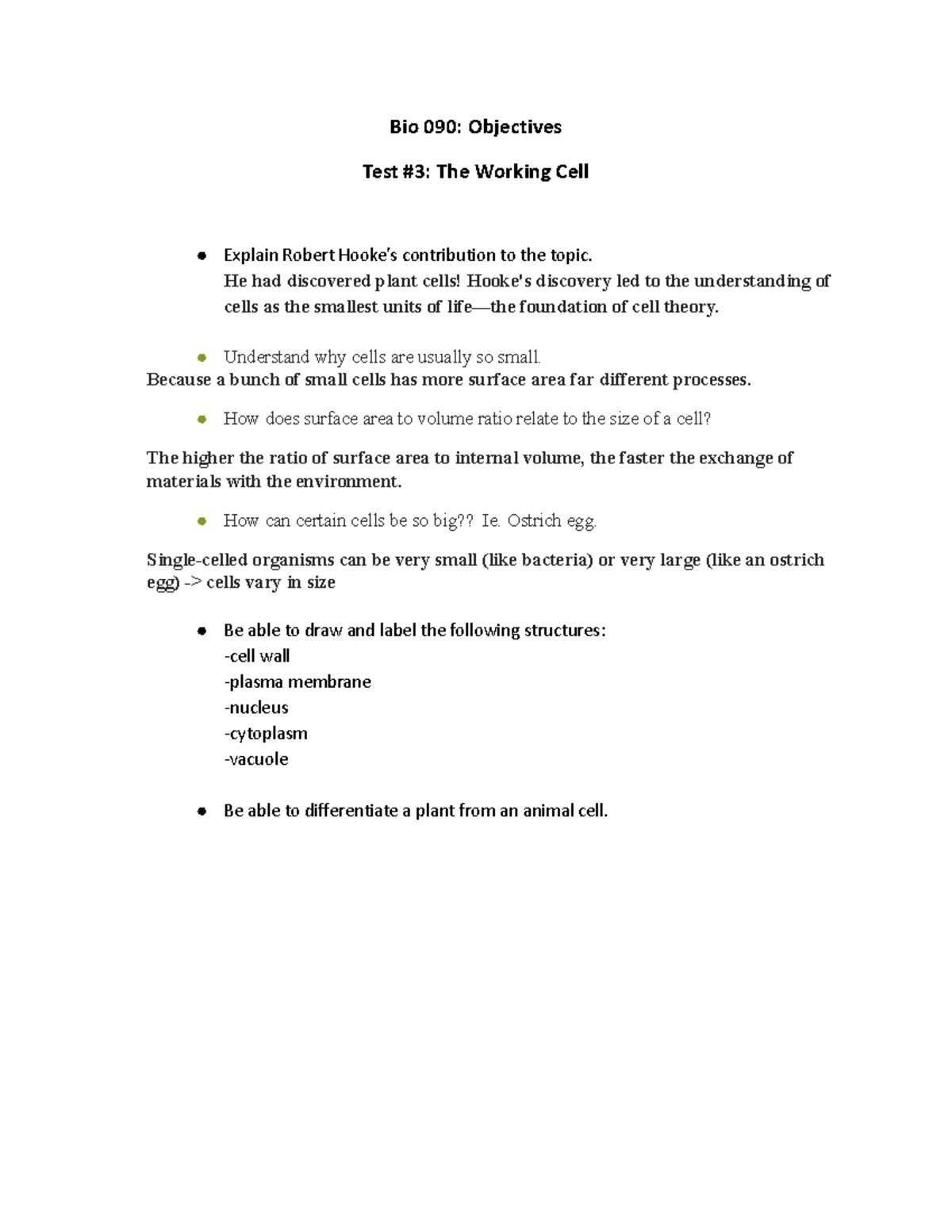 Bio 090 test 3 objectives - Bio 090: Objectives Test #3: The Working ...