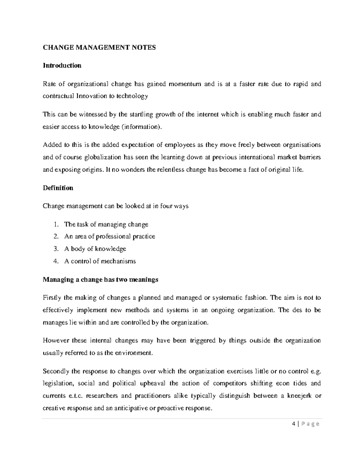 Change Management - Lecture notes 1 - CHANGE MANAGEMENT NOTES ...