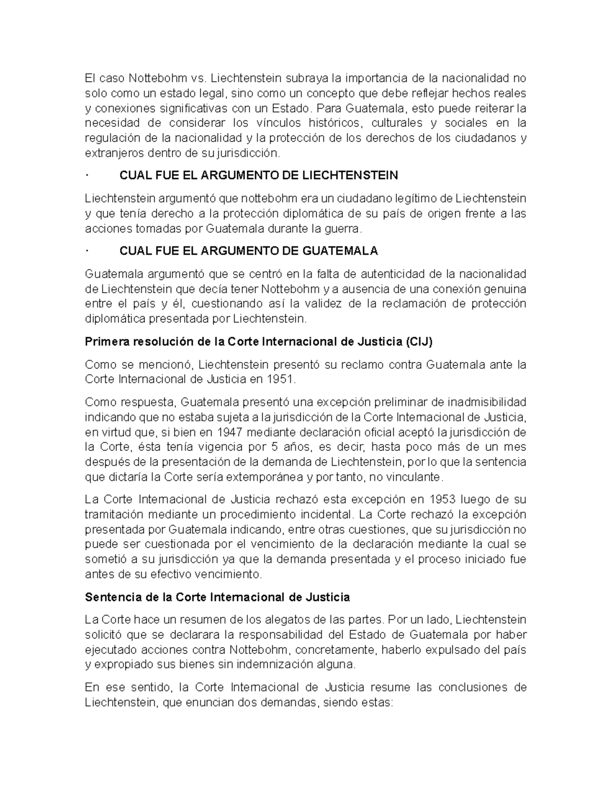Caso Nottebohm vs. Liechtenstein - El caso Nottebohm vs. Liechtenstein ...