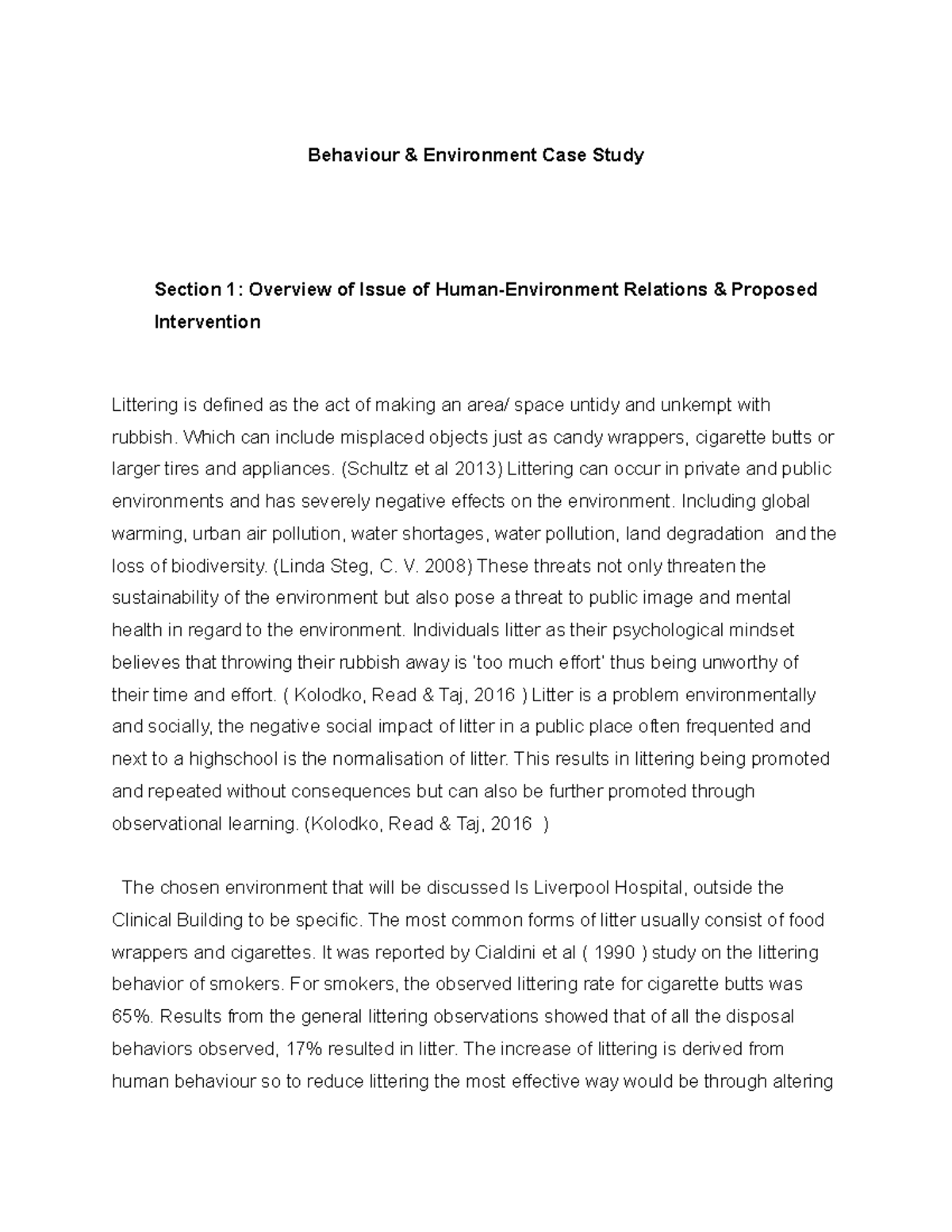 Environmental Bahaviour - Behaviour & Environment Case Study Section 1 ...