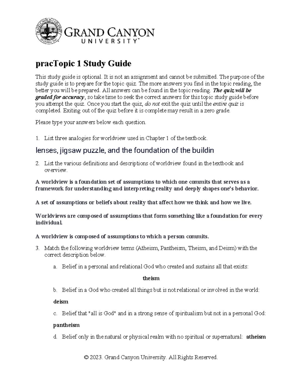 Study guide - It is not an assignment and cannot be submitted. The ...