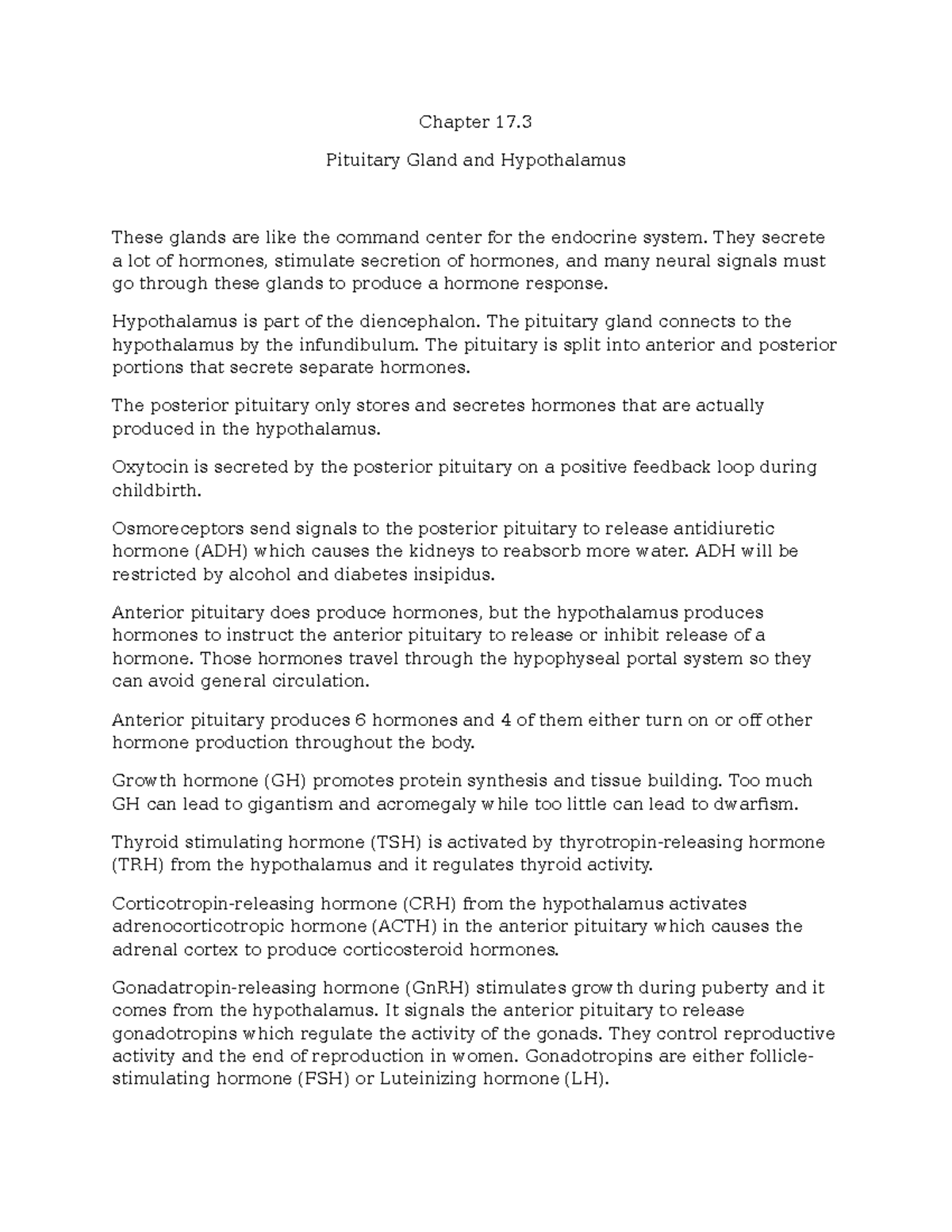 Chapter 17 - Summary Human Anatomy & Physiology Ii - Chapter 17 ...