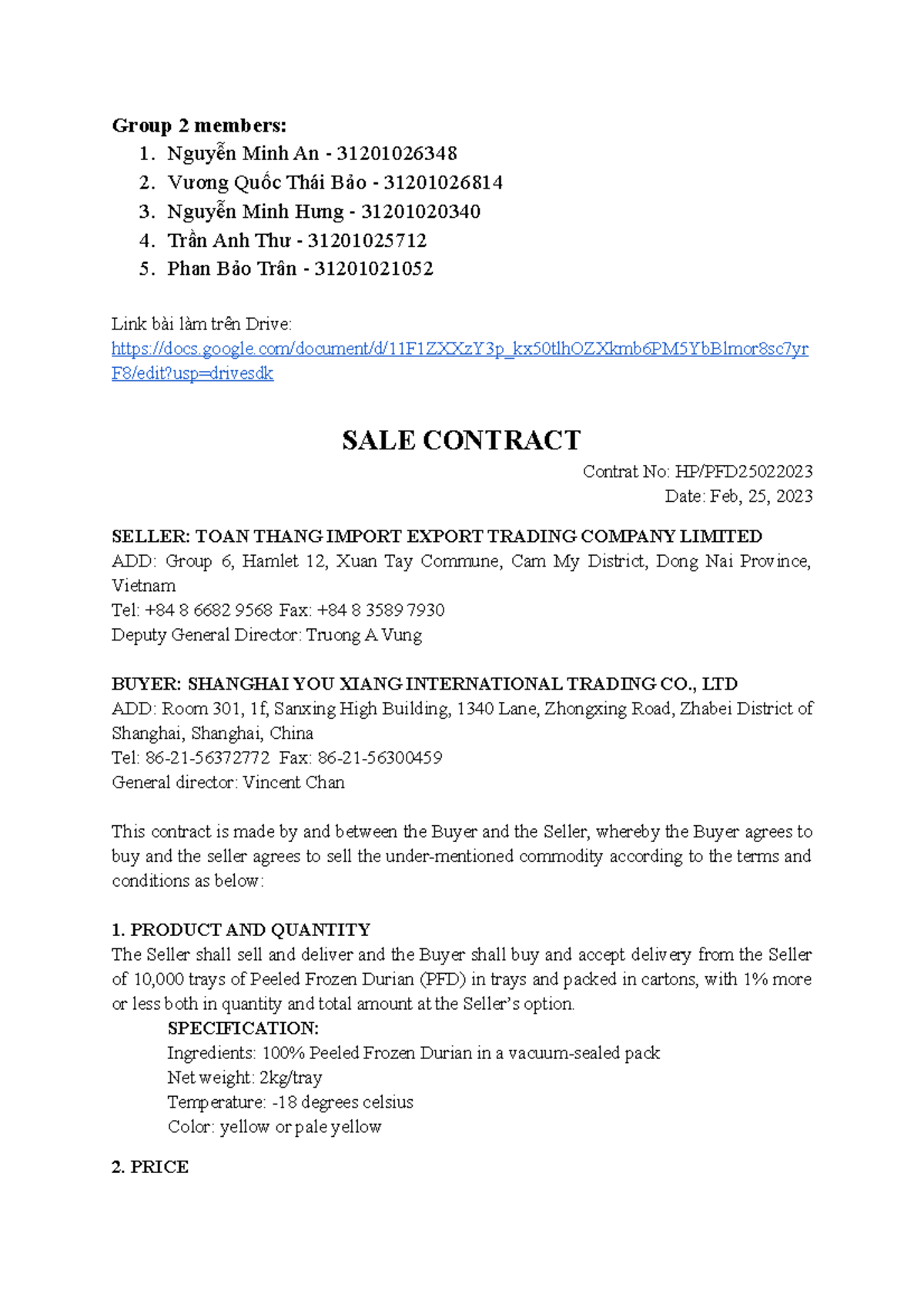 Export sales contract Nhóm 2 (Bản sửa ngày 16 - Group 2 members: 1 ...