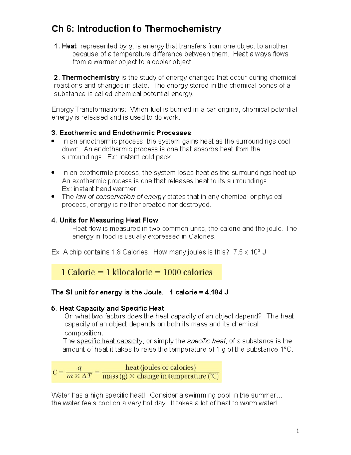 1 - Ch 6 - Thermochemistry Notes - Ch 6: Introduction to ...