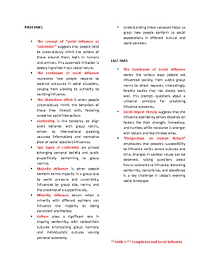 Chapter 7 Social Psych - CHAPTER 7: CONFORMITY Social Influence as ...