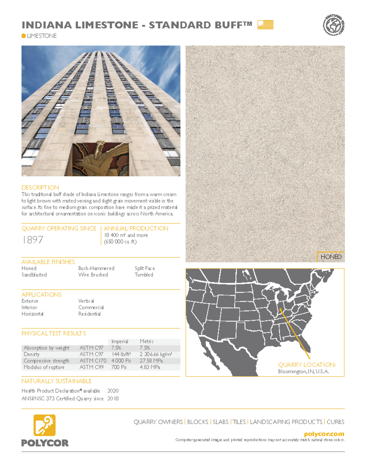 Indiana Limestone Standard Buff Spec Sheet EN - DESCRIPTION This ...