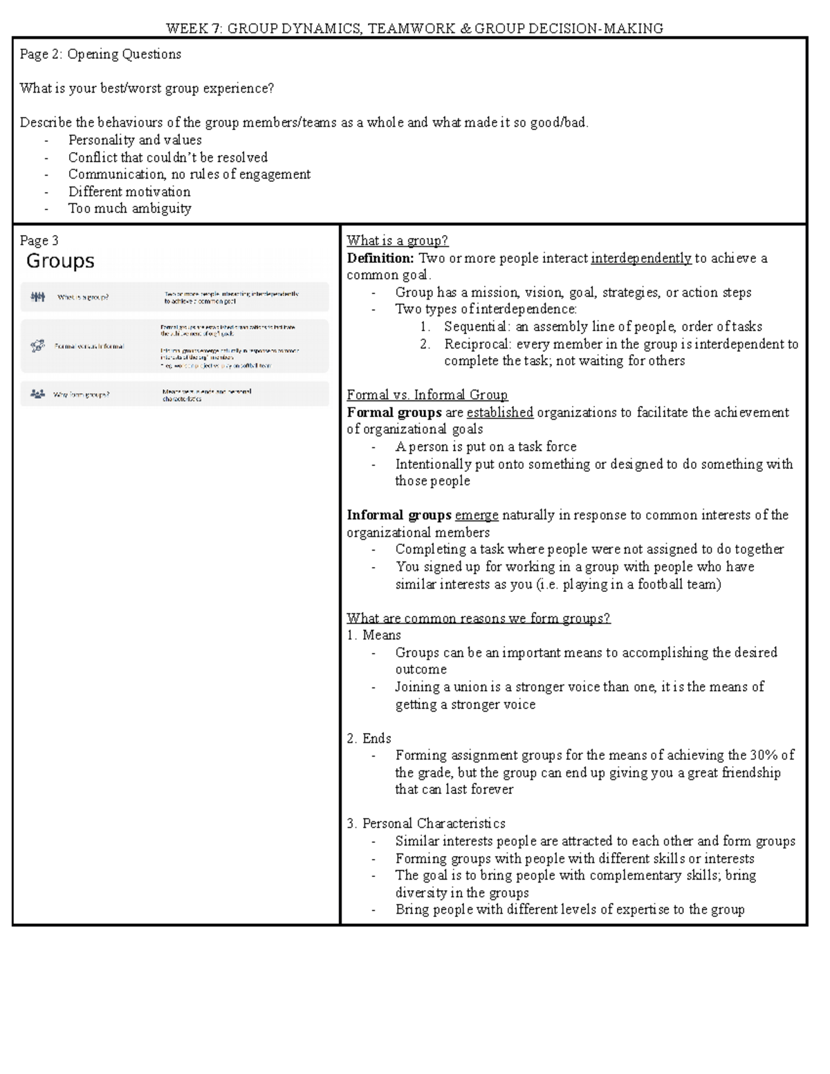 Week 7 Group Dynamics, Teamwork & Group Decision-Making - WEEK 7: GROUP DYNAMICS, TEAMWORK ...