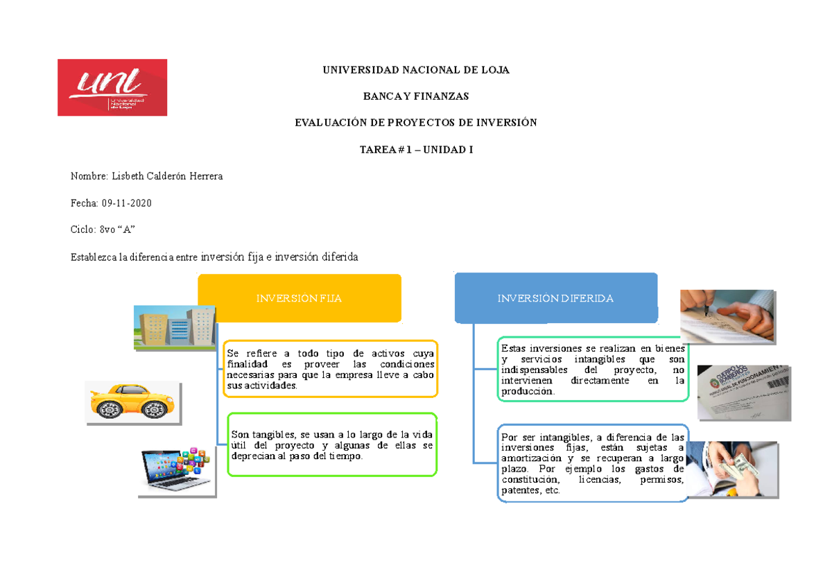 Tarea 1-Lisbeth Calderon 8vo A - INVERSIÓN FIJA Se refiere a todo tipo ...
