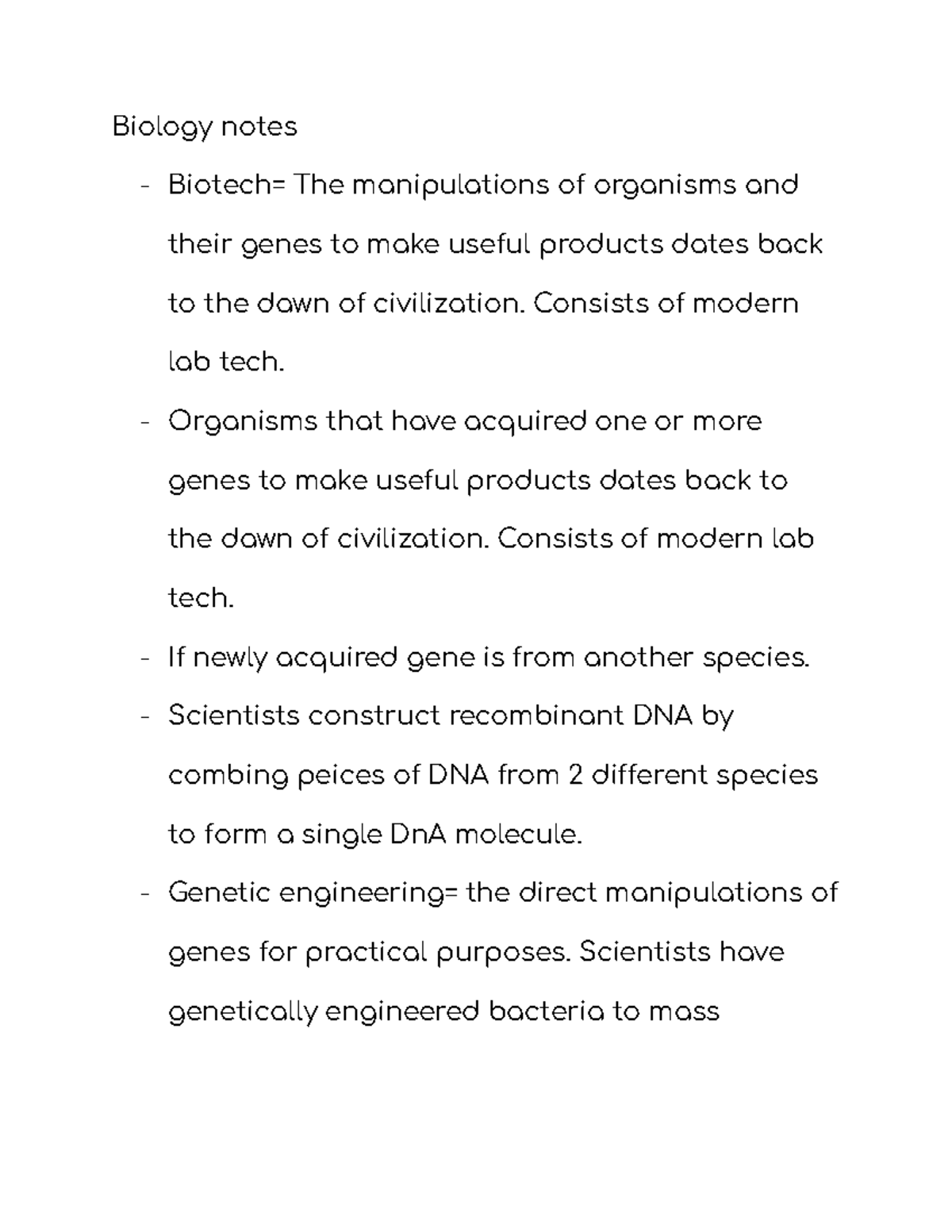 Bio 3 - Notes - Biology notes - Biotech= The manipulations of organisms ...