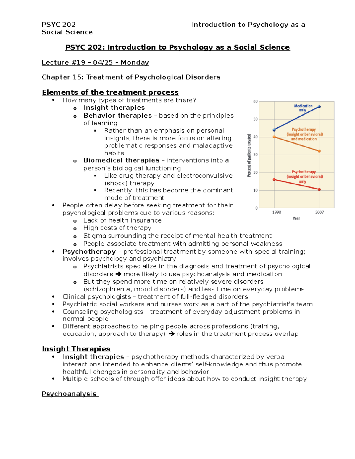 Chapter 15- Treatment of Psychological Disorders - Social Science PSYC ...