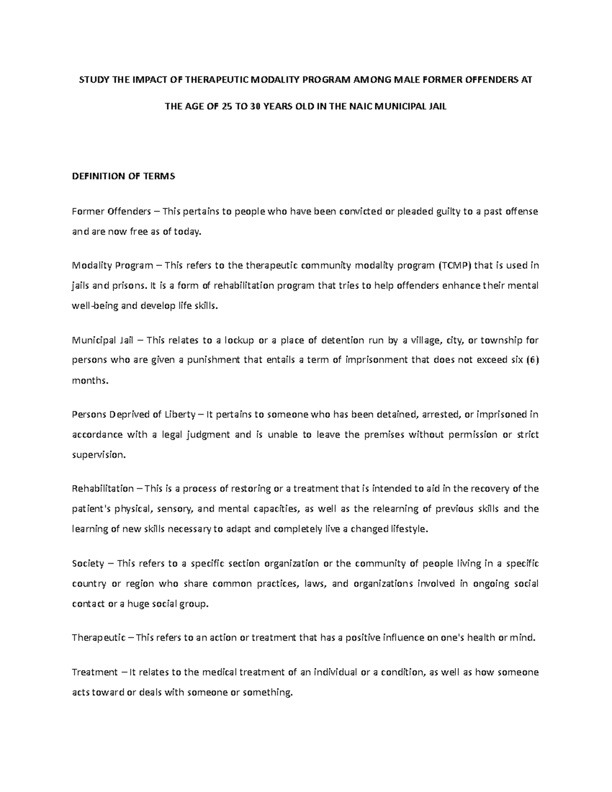 Participants - assignments - STUDY THE IMPACT OF THERAPEUTIC MODALITY ...