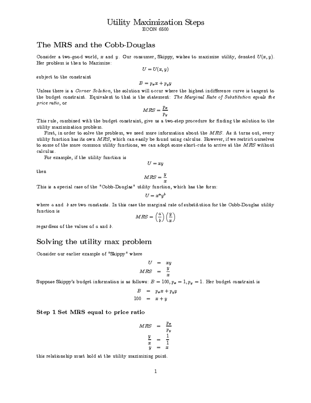 MRS Marginal rate of subsititution - Utility Maximization Steps ECON ...