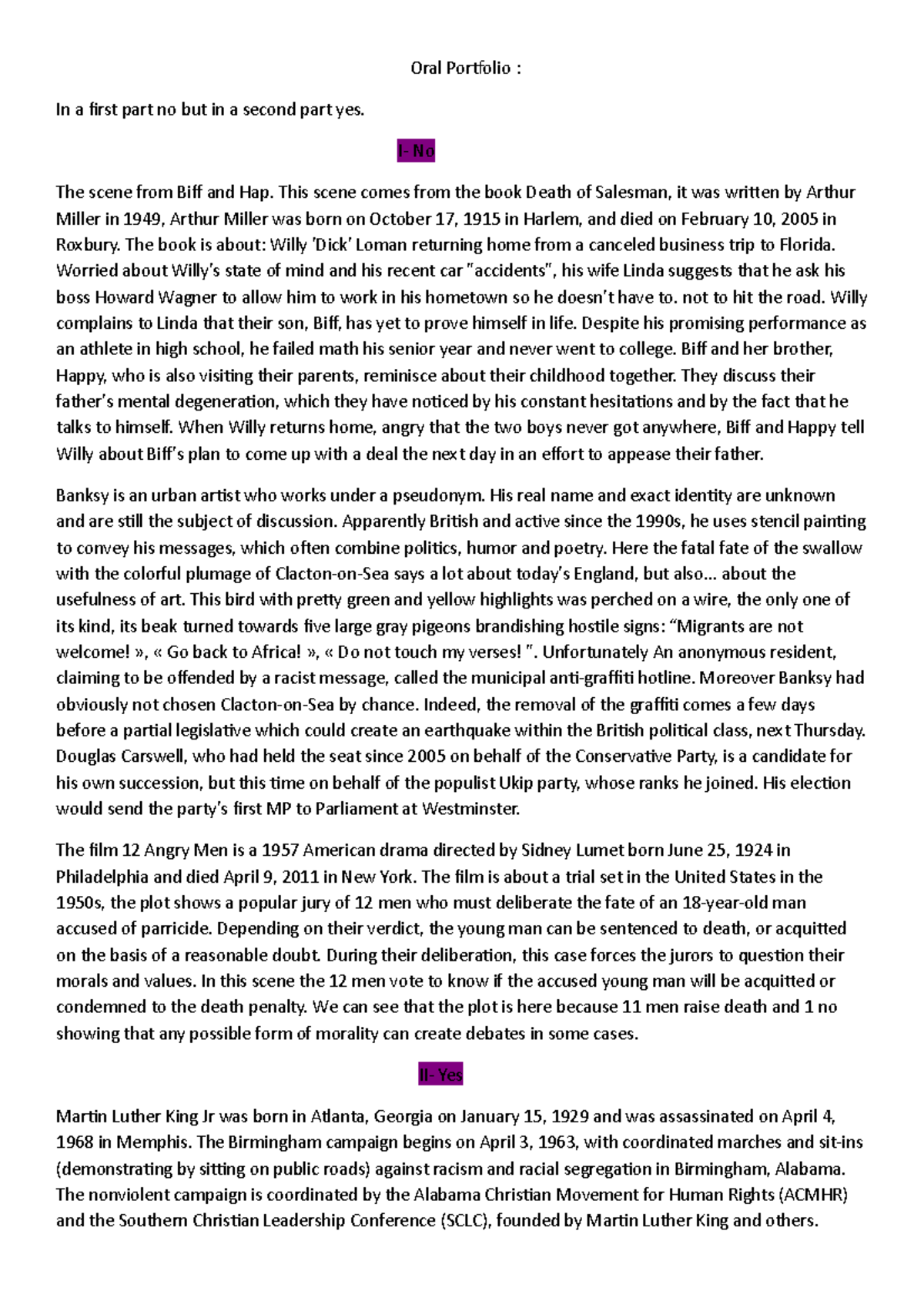 Oral Portfolio - I- No The scene from Biff and Hap. This scene comes from the book Death of ...