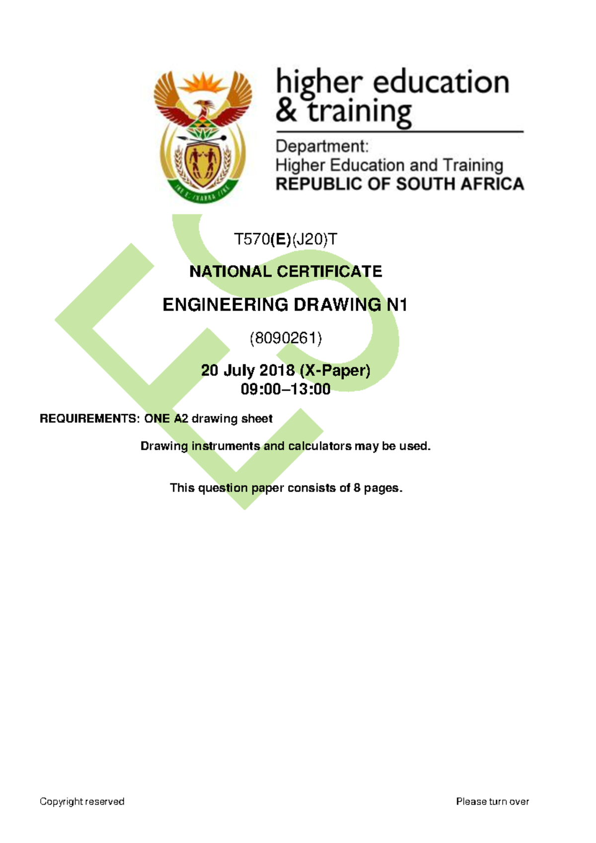 Engineering Drawing N1 QP AUG 2018 - T570(E)(J20)T NATIONAL CERTIFICATE ...