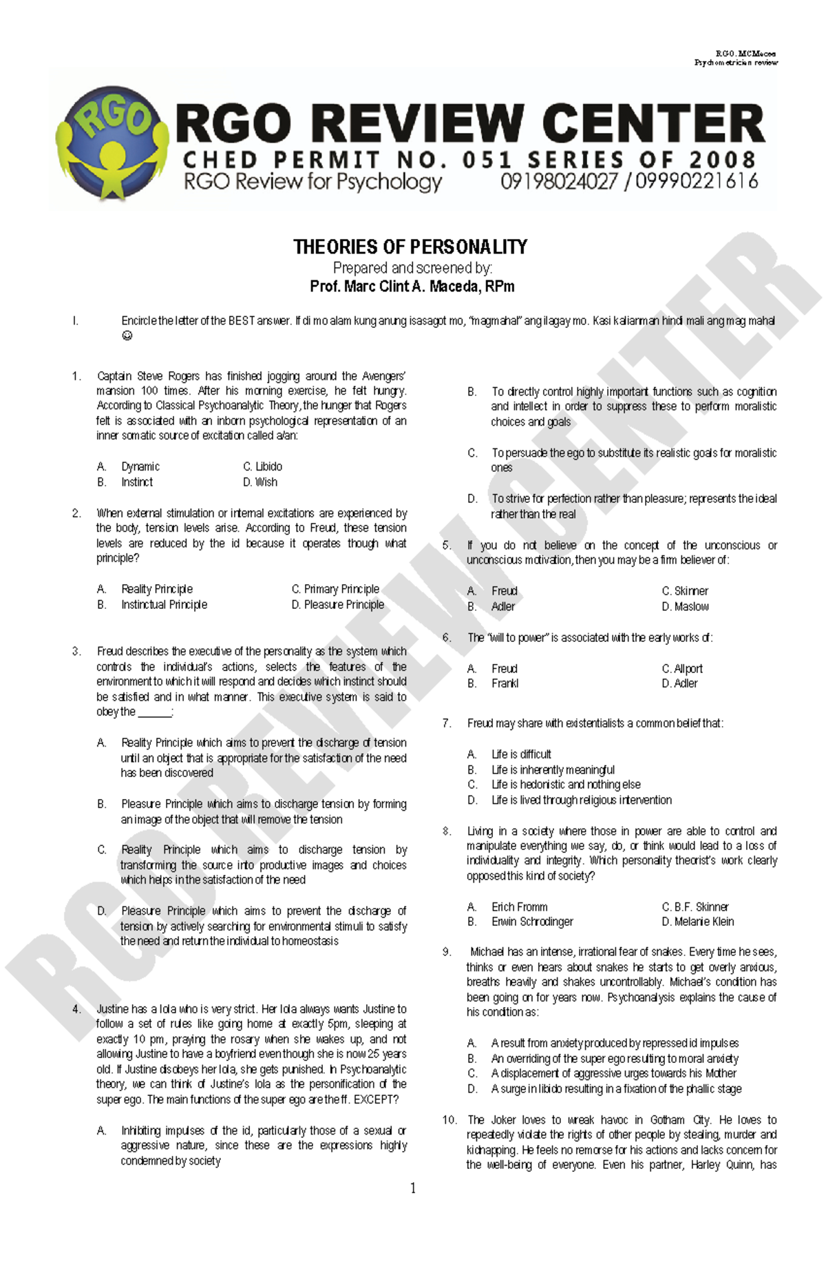 Diagnostic top - intro - RGO REVIEW CENTER Psychometrician review ...