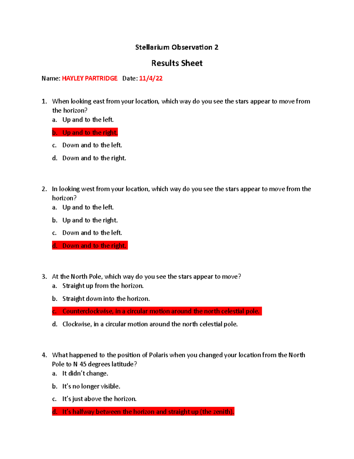 Stellarium - Observation Module 2 - Stellarium Observation 2 Results ...