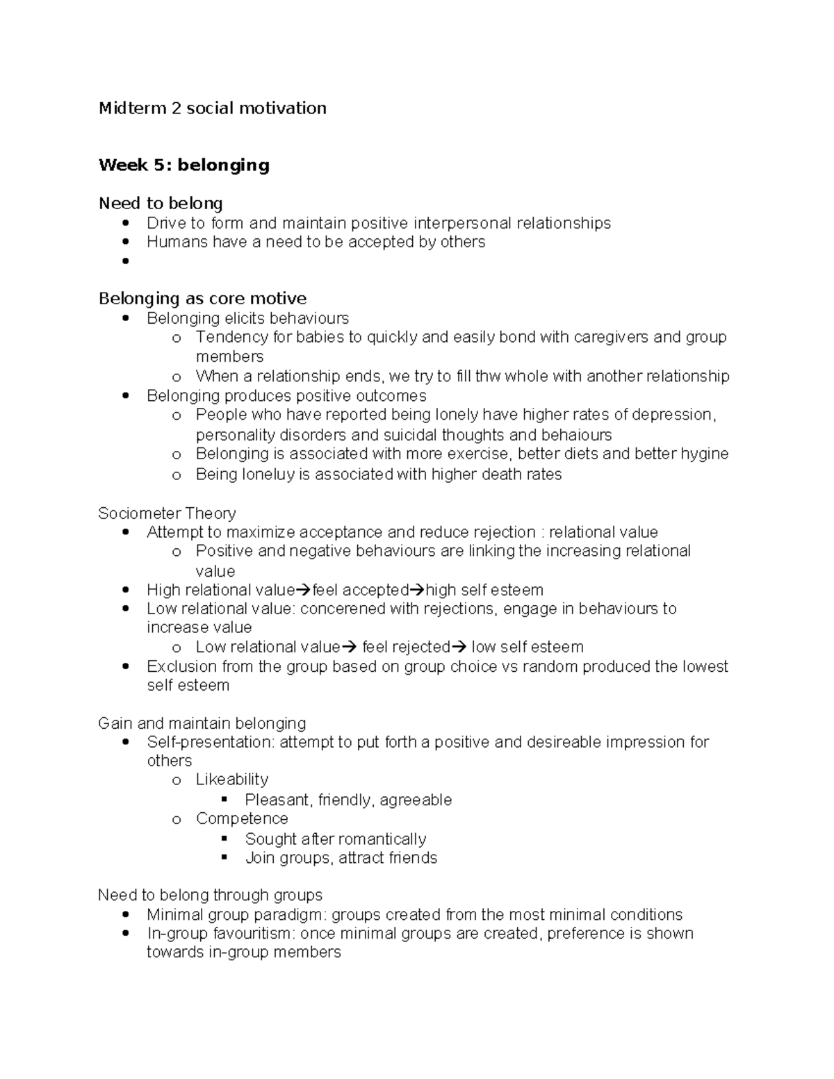 Midterm 2 social motivation - Midterm 2 social motivation Week 5 ...