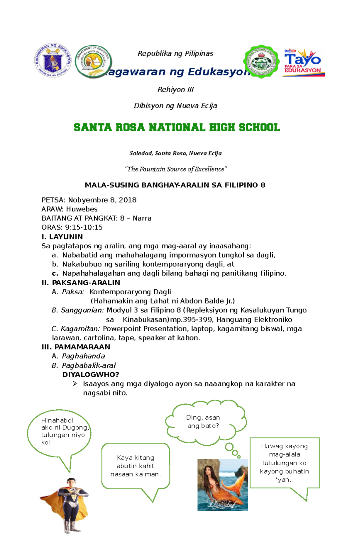 LESSON PLAN IN DAGLI - Republika ng Pilipinas Kagawaran ng Edukasyon ...