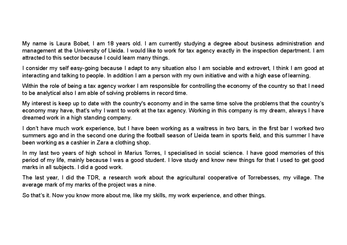 English for business - apuntes - My name is Laura Bobet, I am 18 years ...