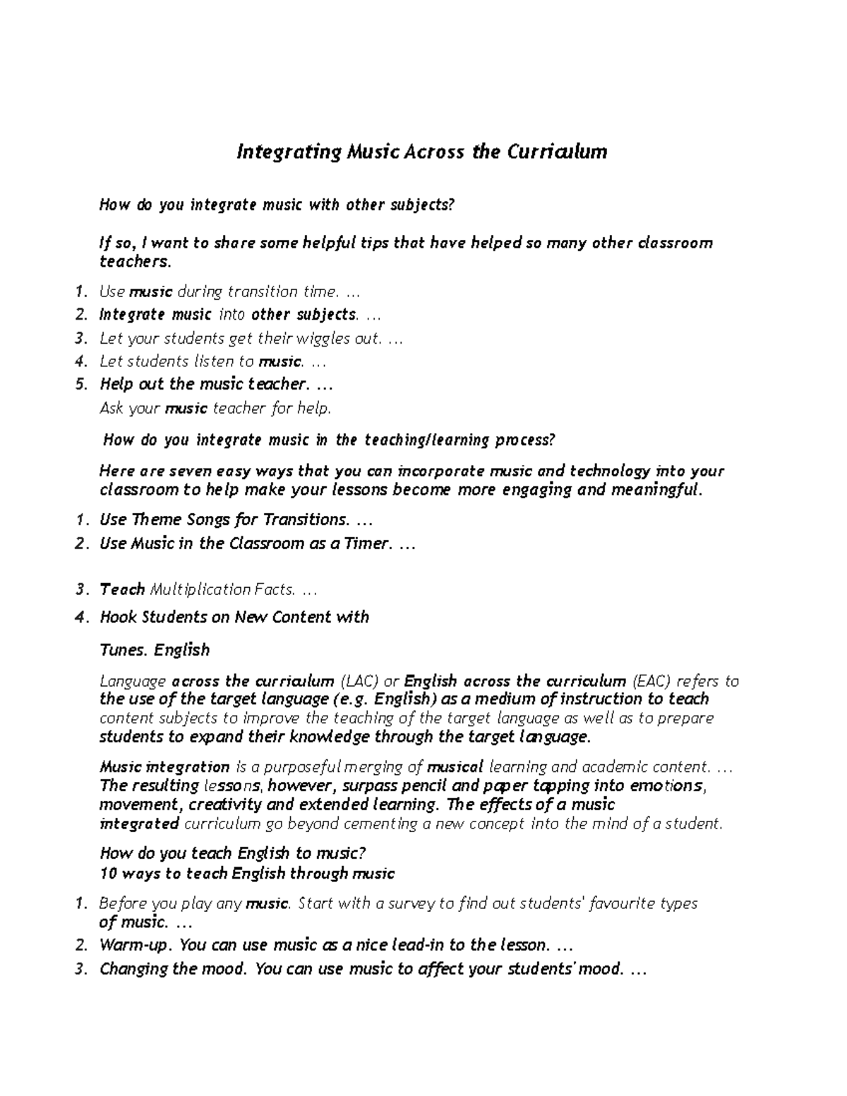 Lecture 10 - All About Music - Integrating Music Across the Curriculum ...