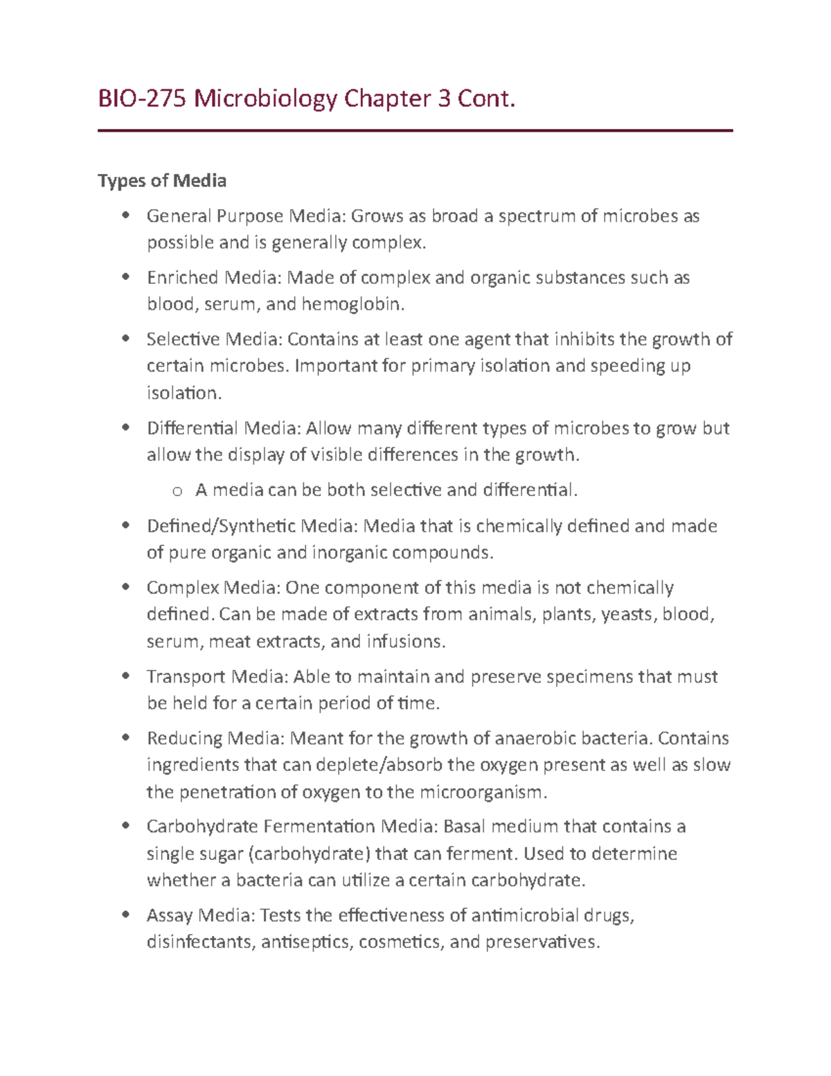 BIO275 CH3 P2 - Types of Media in Micro. - BIO-275 Microbiology Chapter ...