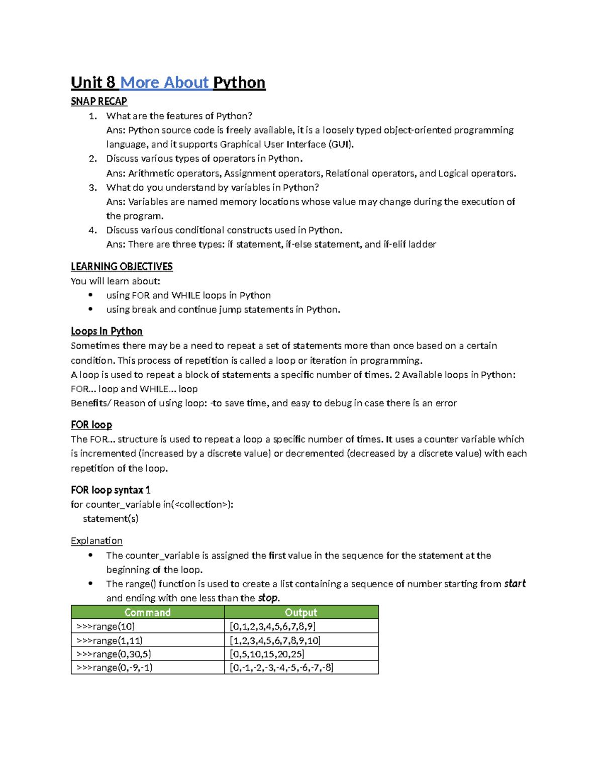 Unit 8 Readme - Have fun - Unit 8 More About Python SNAP RECAP 1. What ...