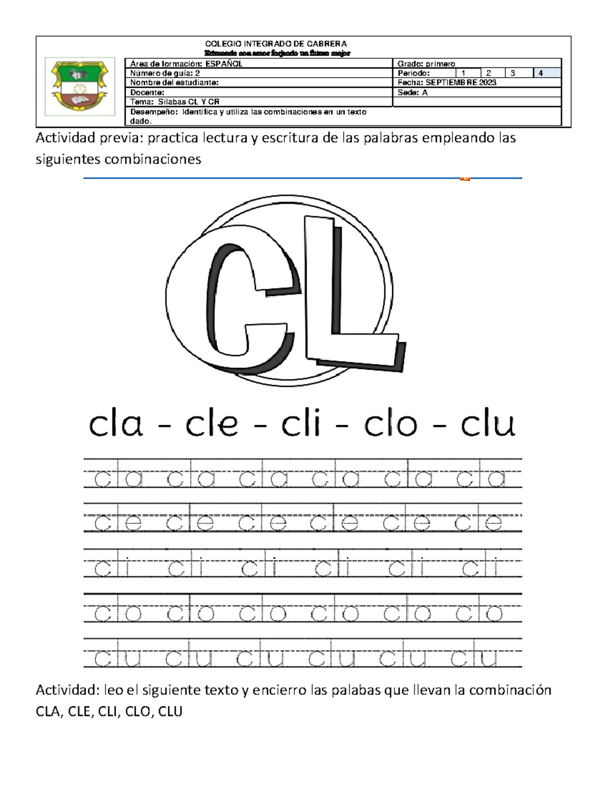 GUÍA N°2 Combinaciones CR Y CL - Actividad previa: practica lectura y ...