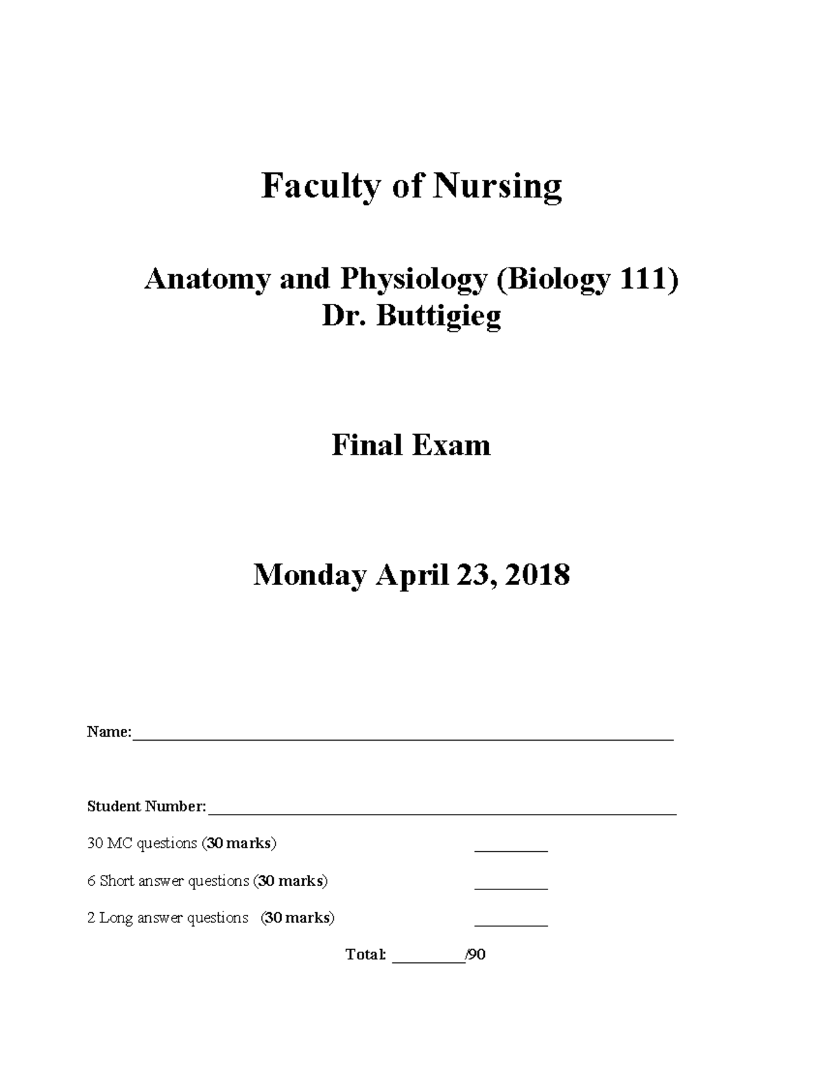 Midterms biol 111 - Faculty of Nursing Anatomy and Physiology (Biology ...