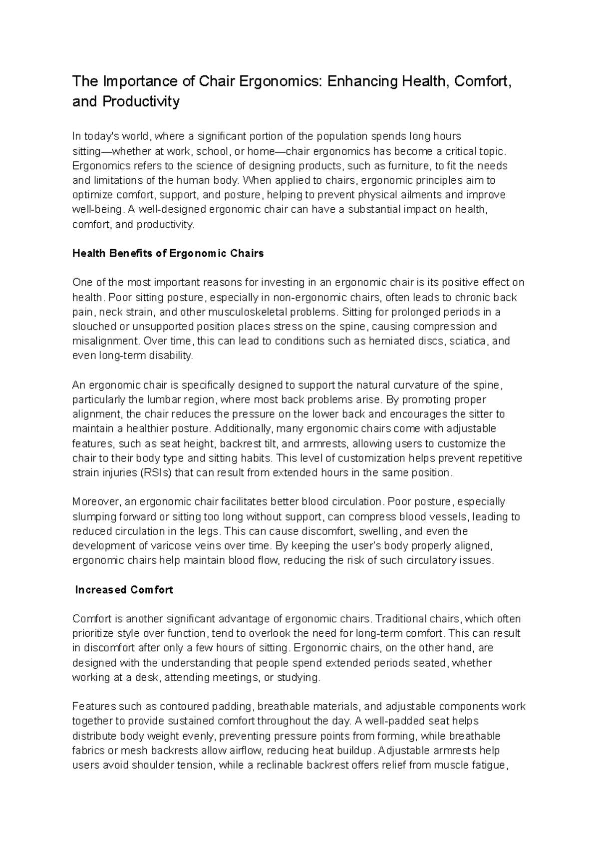 Chairs & Ergonomy - The Importance of Chair Ergonomics: Enhancing ...