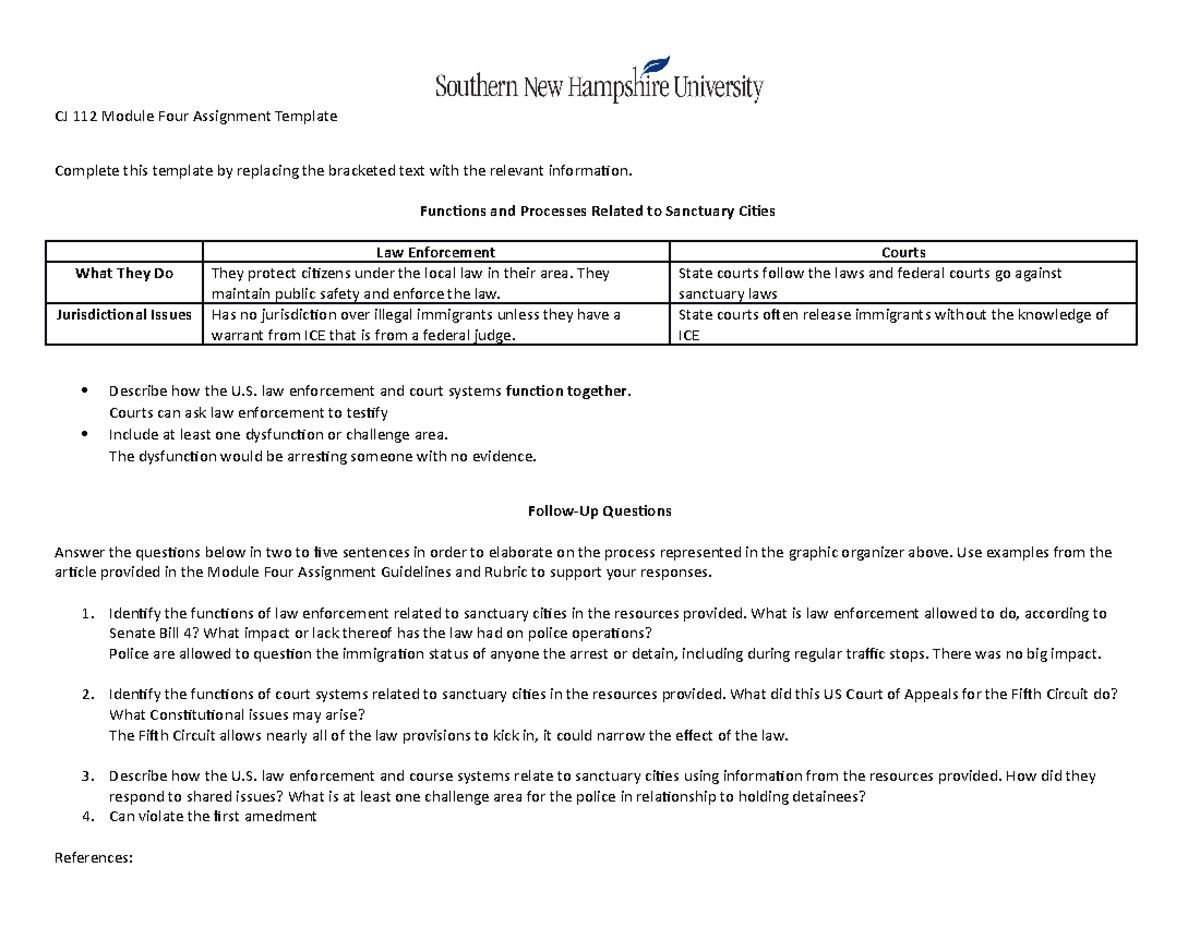 CJ 112 Module Four Assignment Template - Functions and Processes ...