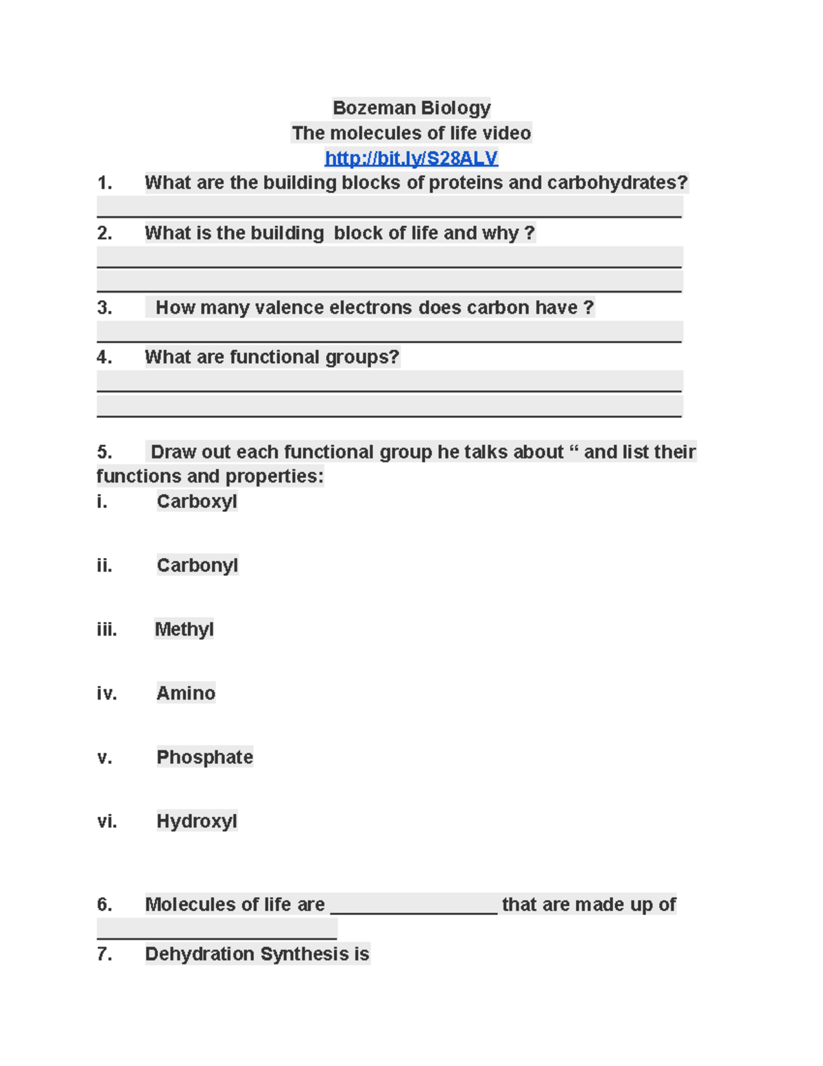 Bozemanmoleculesoflife - Bozeman Biology The molecules of life video ...