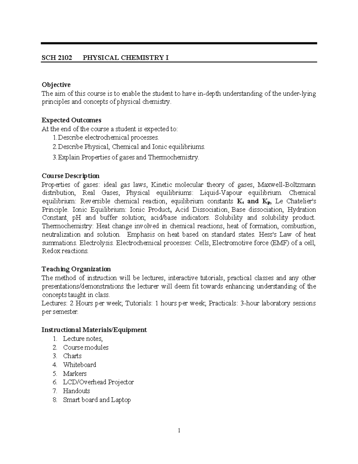 SCH 2102 Physical Chemistry I notes docx - SCH 2102 PHYSICAL CHEMISTRY ...