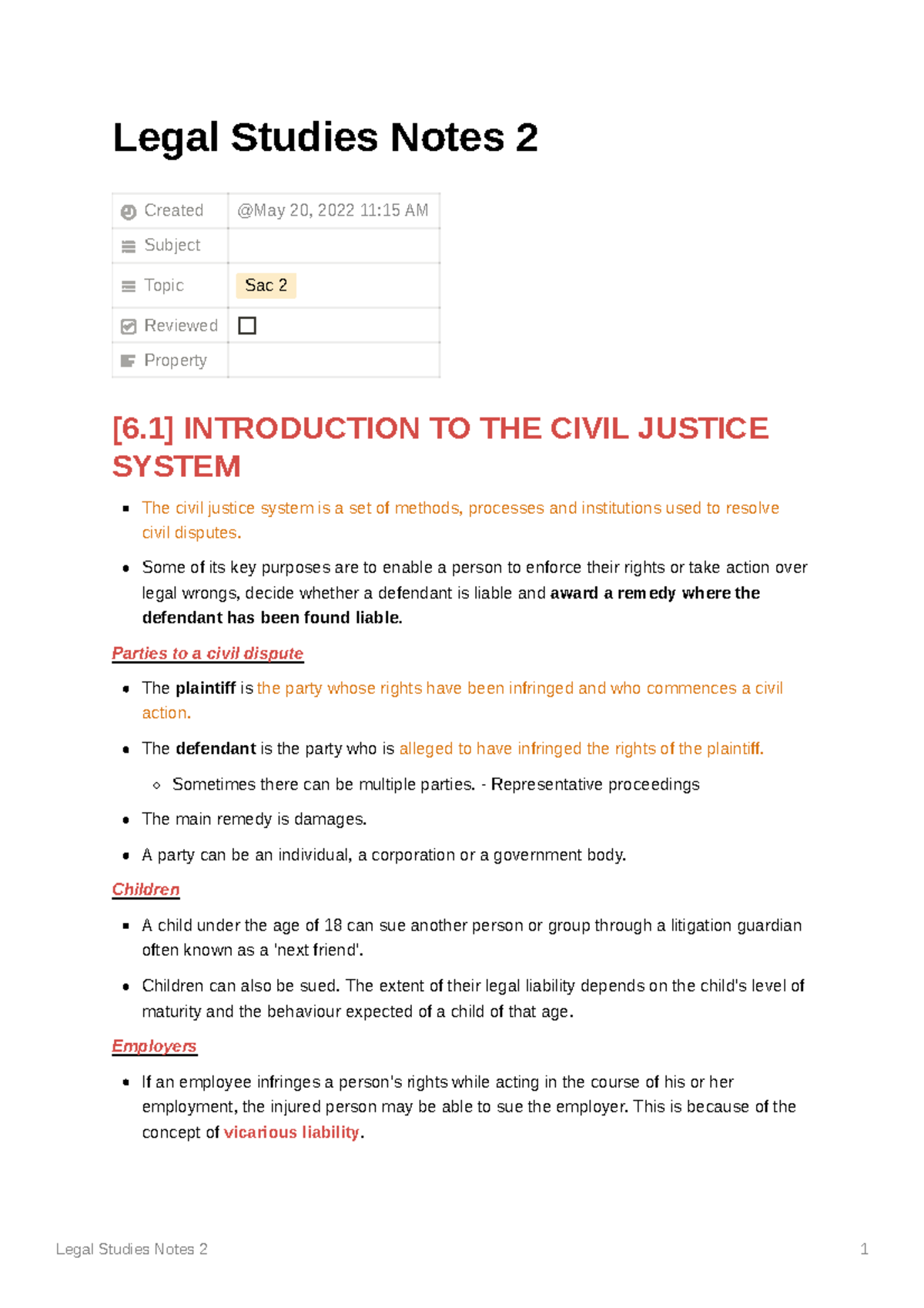 Legal Studies Notes 2 - Summary of second half of unit 3 - Legal ...