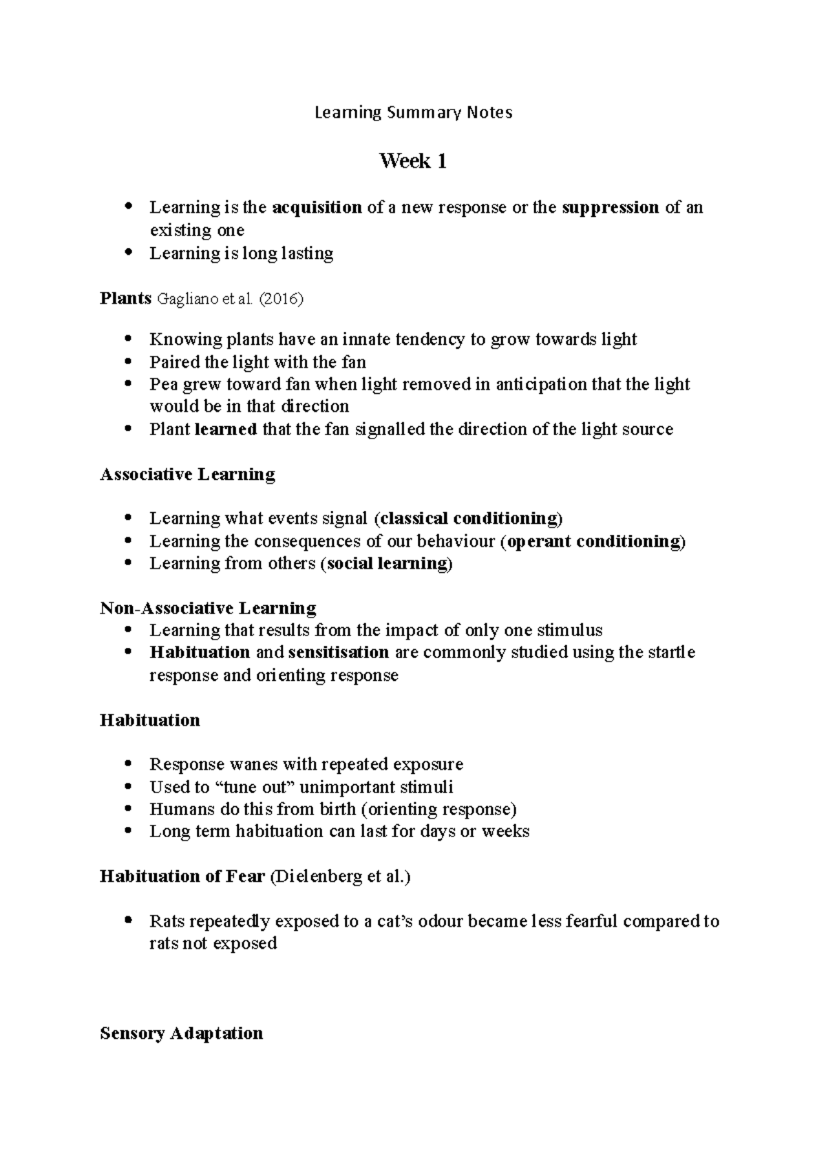 Classical Conditioning Summary - Learning Summary Notes Week 1 Learning ...
