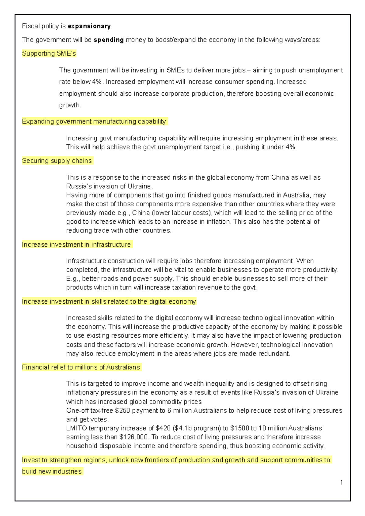 Economics notes term 2 - Fiscal policy is expansionary The government ...