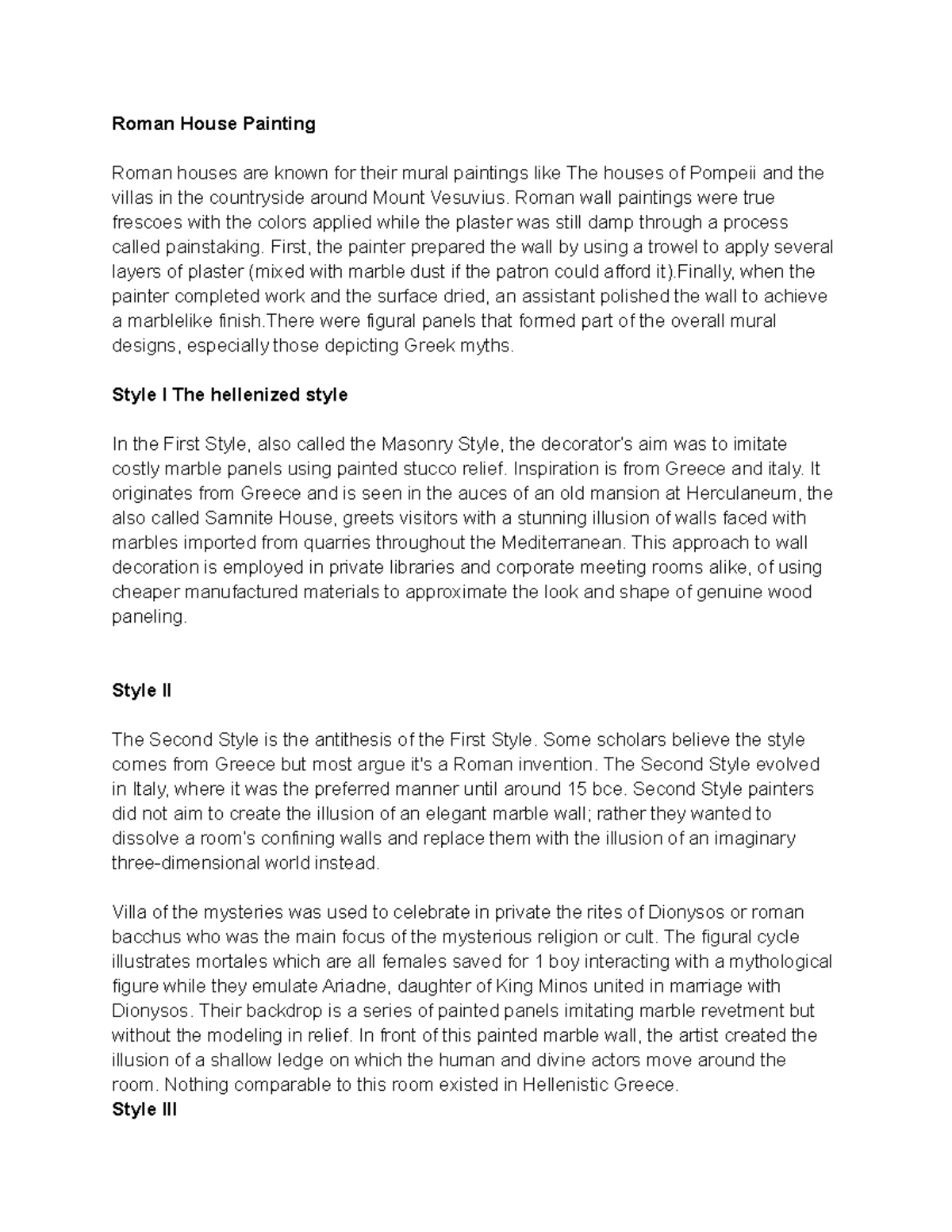 Stu2 - Art history 1700 summary on ancient Rome. - Roman House Painting ...