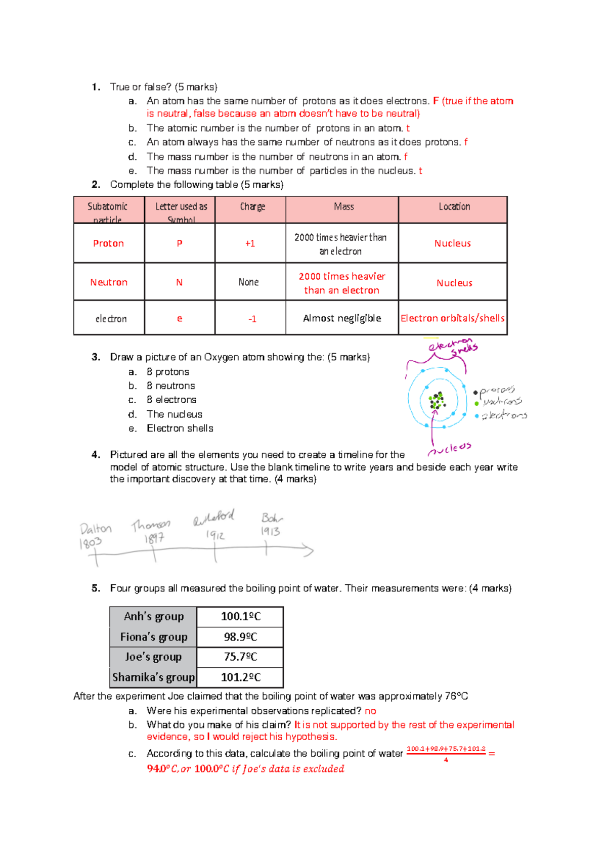Year 9 Chemistry practice test full with answers - 1. True or false? (5 ...