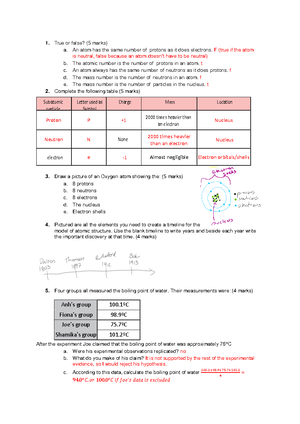 Year 9 Chemistry practice test full with answers - 1. True or false? (5 ...
