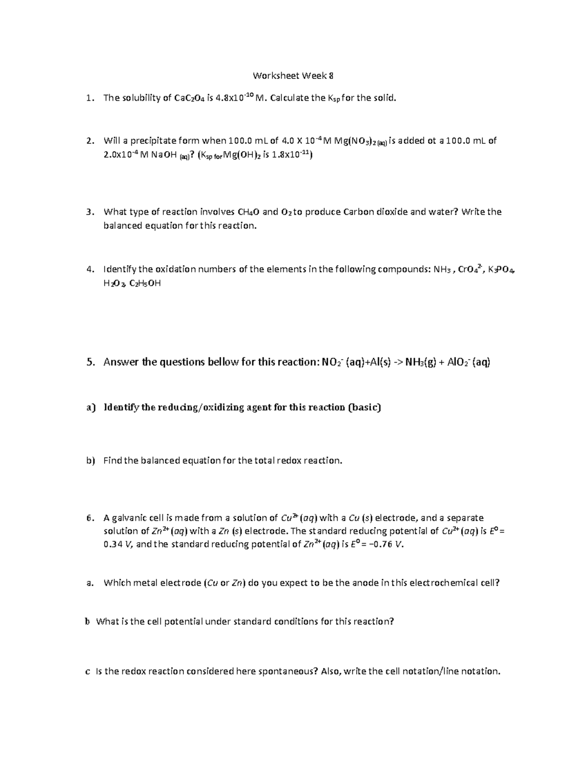 Week 8 Worksheet - How to solve for Ksp when given solubility. - Warning: TT: undefined function ...