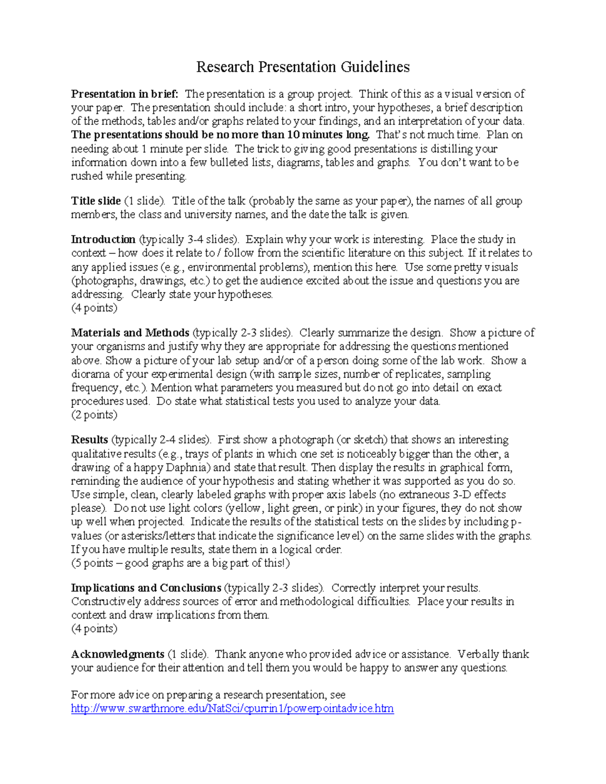 Research Presentation Guidelines EEB3407 Research Presentation Guidelines Presentation In