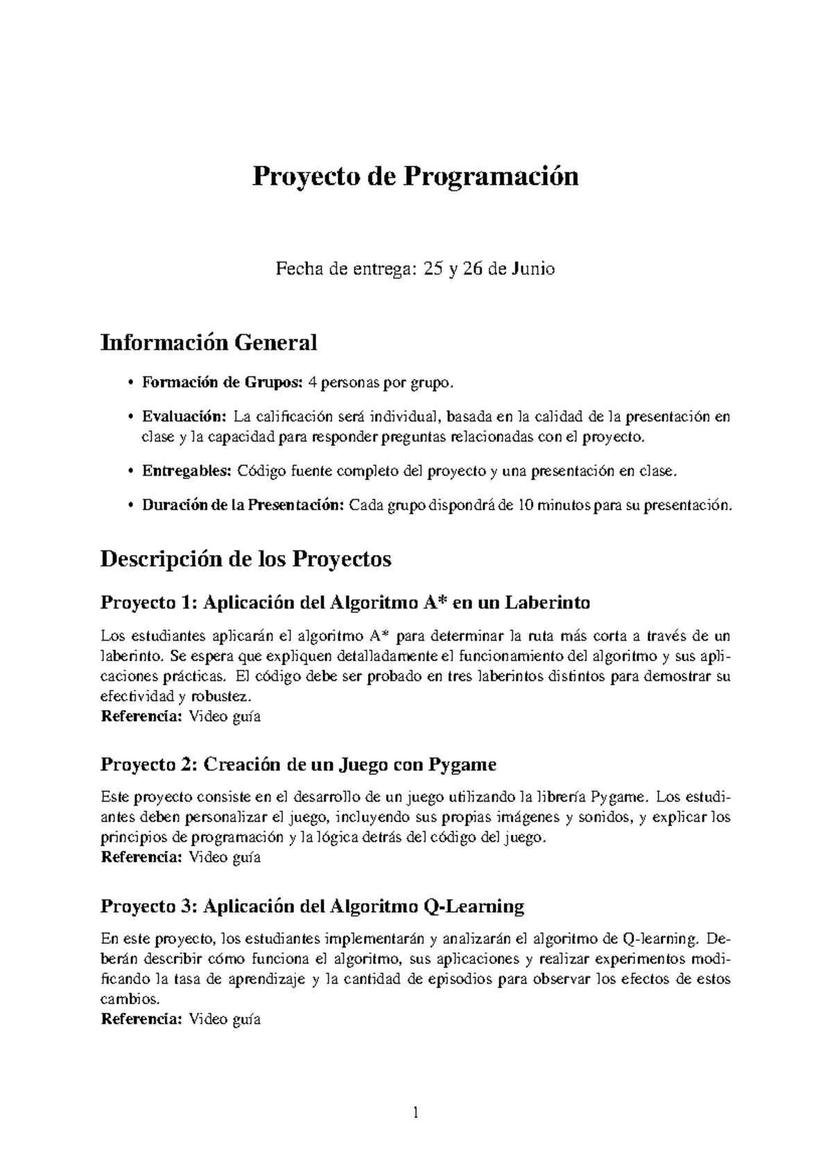 Proyecto de programacion - Evaluaci ́on: La calificaci ́on ser ́a ...
