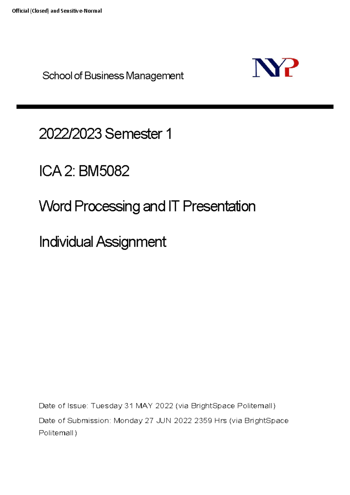 22S1 BM5082 ICA2 Project Guideline - School of Business Management 20 ...