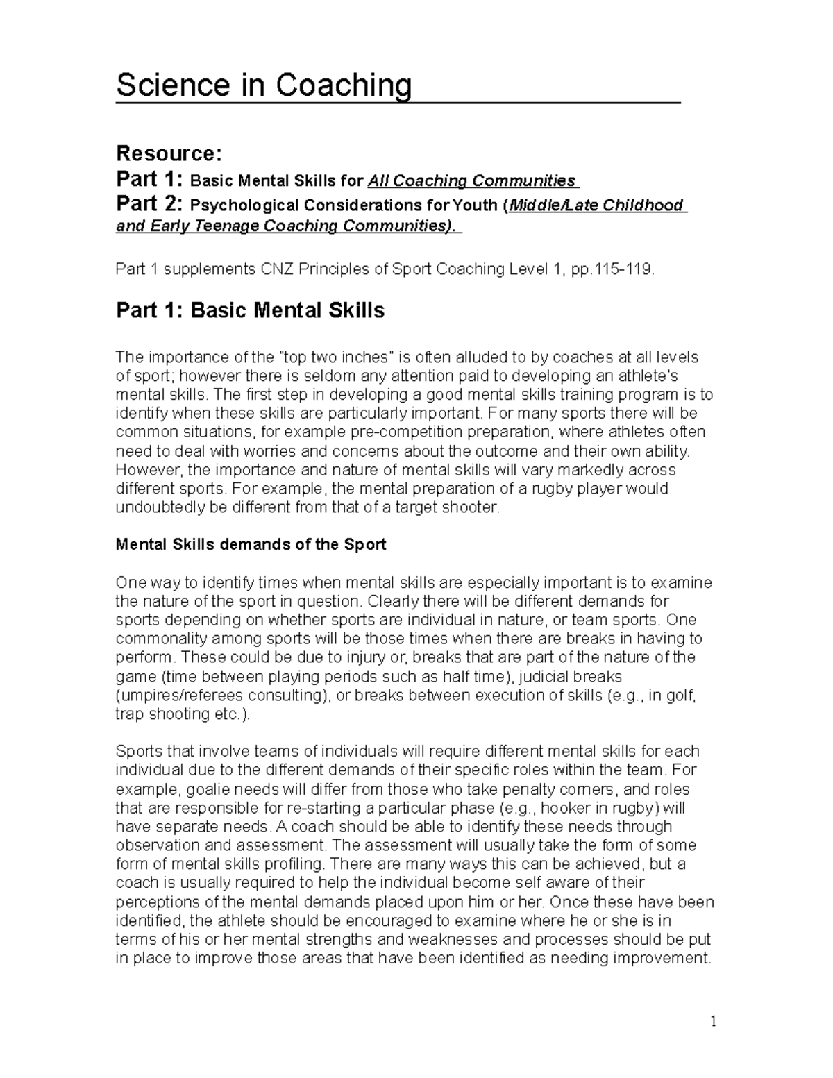 Sport psychology resource may 07 - Science in Coaching Resource: Part 1 ...