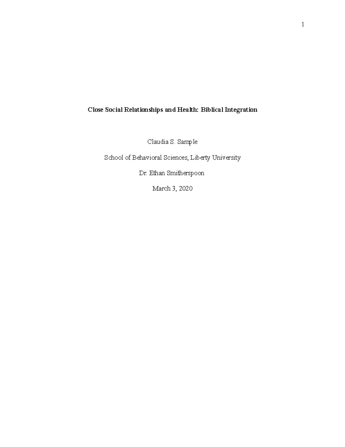 Research Project Biblical Integration Project Example - 1 Close Social ...