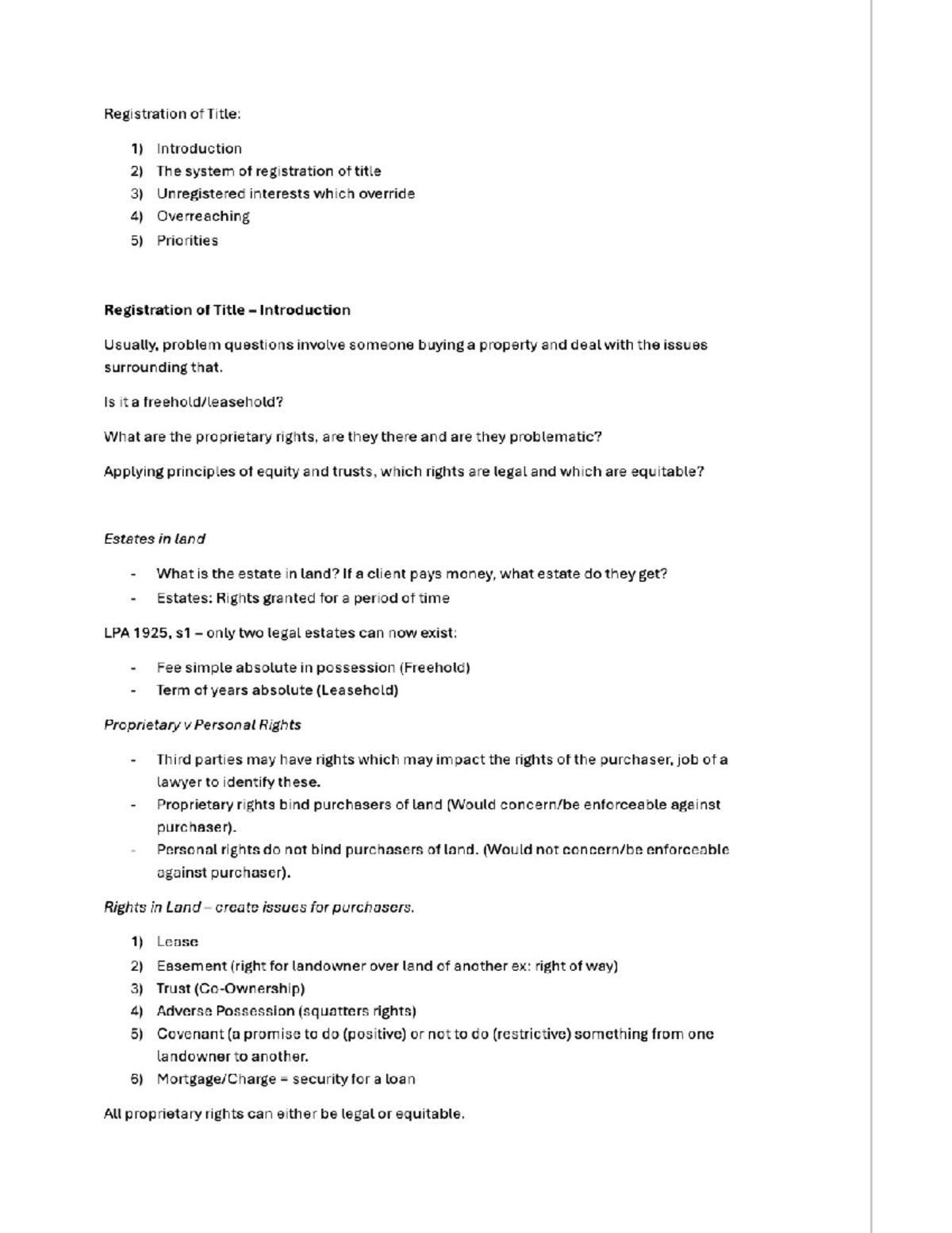 Registration of Title Notes - ESTM5006 - Studocu