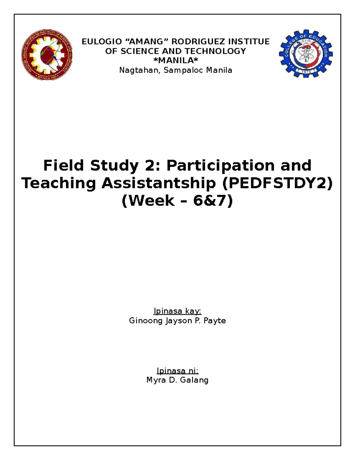 DLP- Week6&7 -Galang - Detailed Lesson Plan Sample - EULOGIO “AMANG” RODRIGUEZ INSTITUE OF ...